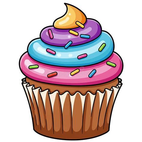 Colorful Cartoon Cupcake With Three Layers Of Frosting In Pink Blue