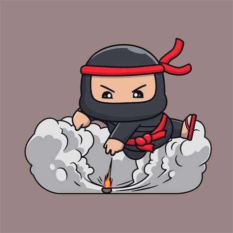 Premium Vector Cute Ninja Disappear With Smoke Bomb Cartoon Vector