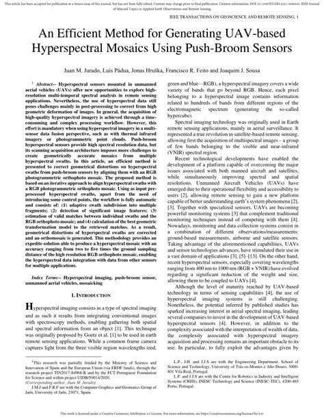Pdf An Efficient Method For Generating Uav Based Hyperspectral Mosaics Using Push Broom Sensors