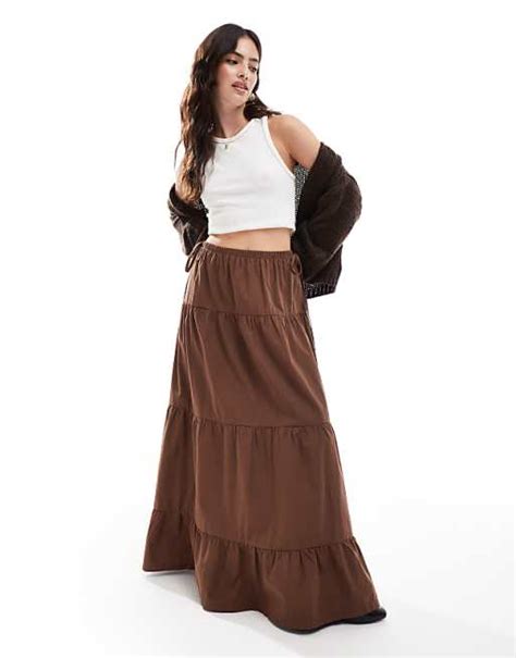 Asos Design Jupe Longue En Popeline à Volants Et Détails Noués