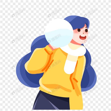拿着雪球的女孩元素素材下载 正版素材402405216 摄图网