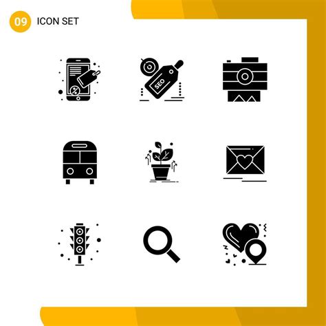 Stock Vector Icon Pack Of 9 Line Signs And Symbols For Plant Logistic Camera Deliver Auto