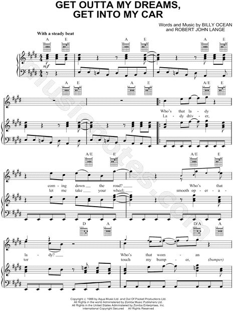 Billy Ocean Get Outta My Dreams Get Into My Car Sheet Music In E