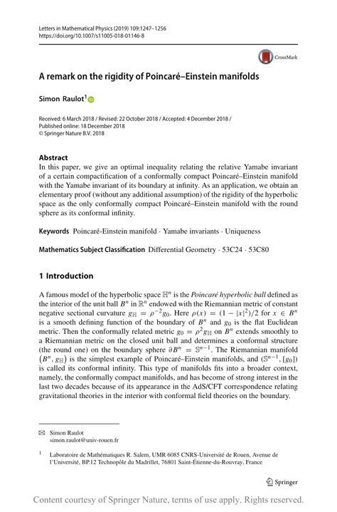 A Remark On The Rigidity Of Poincaréeinstein Manifolds Request Pdf