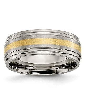 Chisel Titanium Brushed With 14k Gold Inlay Ridged Edge Band Ring Macys