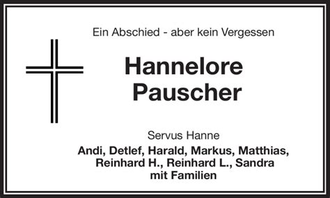 Traueranzeigen Von Hannelore Pauscher Nordbayerischer Kurier