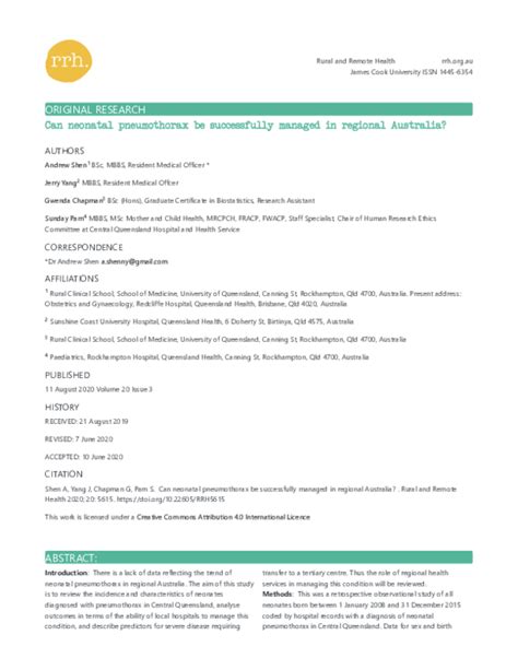 Pdf Can Neonatal Pneumothorax Be Successfully Managed In Regional