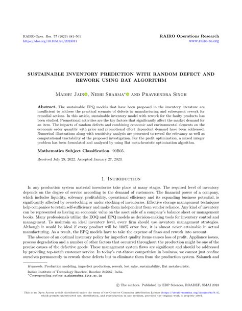 Pdf Sustainable Inventory Prediction With Random Defect And Rework Using Bat Algorithm