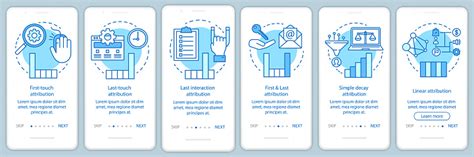 기여 모델링 유형 파란색 온보딩 모바일 앱 페이지 화면 벡터 템플릿입니다 선형 그림이 있는 다이어그램 차트 연습 웹 사이트 단계 Ux Ui Gui 스마트폰 인터페이스 컨셉