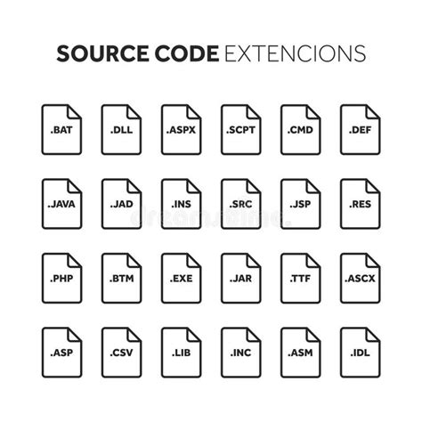 Lineoutline Flat Style Icon Set Source Code Programming File Type
