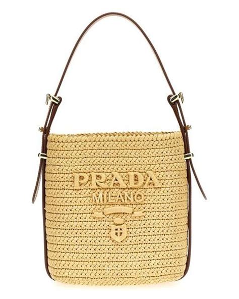 Prada Logo Raffia Bucket Bag In Natural Lyst