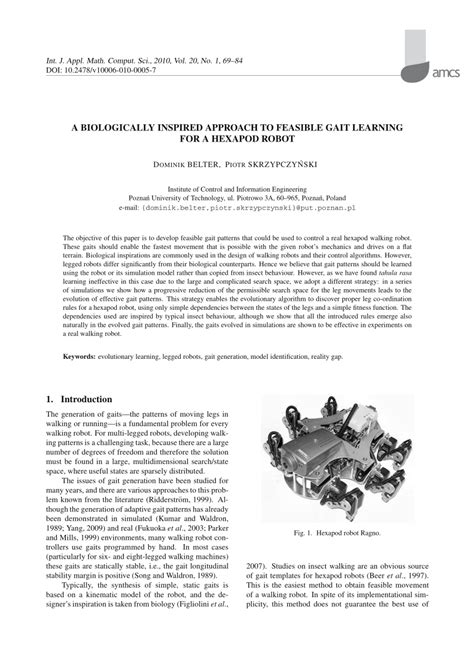 Pdf A Biologically Inspired Approach To Feasible Gait Learning For A Hexapod Robot