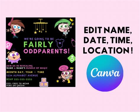 Gender Reveal Invitation Fairly Odd Parents Gender Reveal Invitation Party Invitation Gender