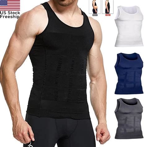 Mens Slimming Body Shaper Belly Chest Compression Vest Girdle T Shirt