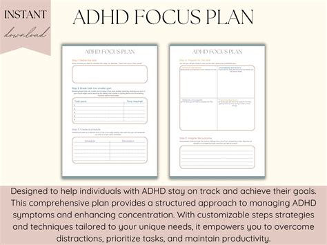 Adhd Focus Plan Worksheets Focus Daily Plan Goal Planner Therapy Focus