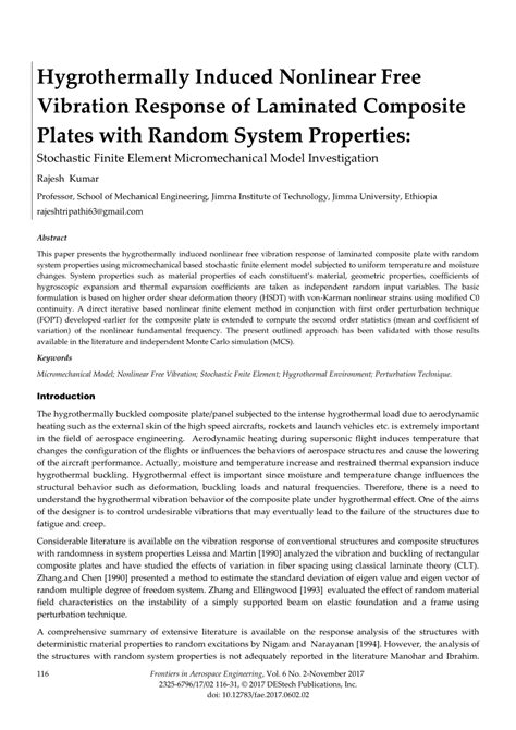 Pdf Hygrothermally Induced Nonlinear Free Vibration Response Of