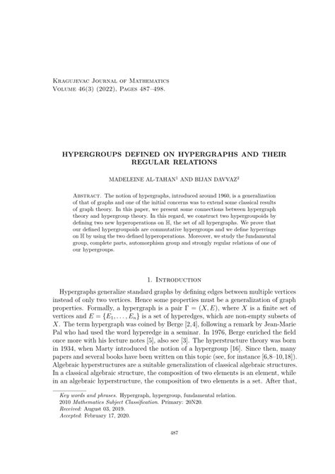 Pdf Hypergroups Defined On Hypergraphs And Their Regular Relations