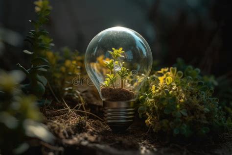Innovative Light Bulb With Growing Plant Creative Energy Concept