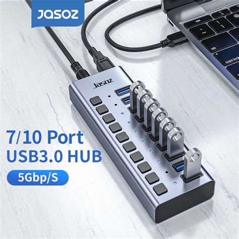 Jasoz 7 Ports Usb 30 Data Hub With Independent Switch Usb Hub 10 Port