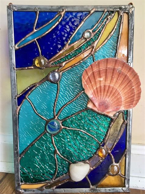 Stained Glass Sea Shell Nuggets Suncatcher Ocean Panel Etsy