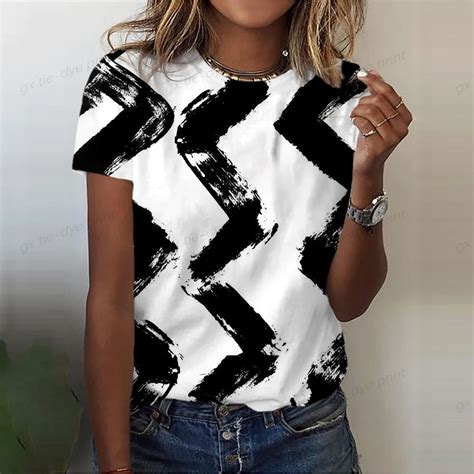 Farbverlauf Damen T Shirt Gestreifte Bluse Luxus T Shirts Weibliche