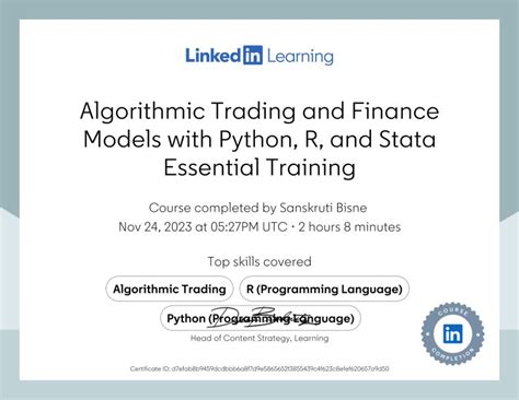 Completed Algorithmic Trading With Python R And Stata Sanskruti