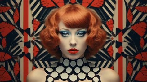 Premium Photo Redhead Fashion Shot Op Art Influence With Retro Futuristic Style