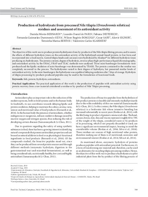 Production Of Hydrolysate From Processed Nile Tilapia Oreochromis Niloticus Residues And