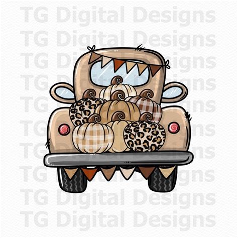 Fall Truck PNG Truck With Pumpkins Fall Tshirt Design Beige Truck