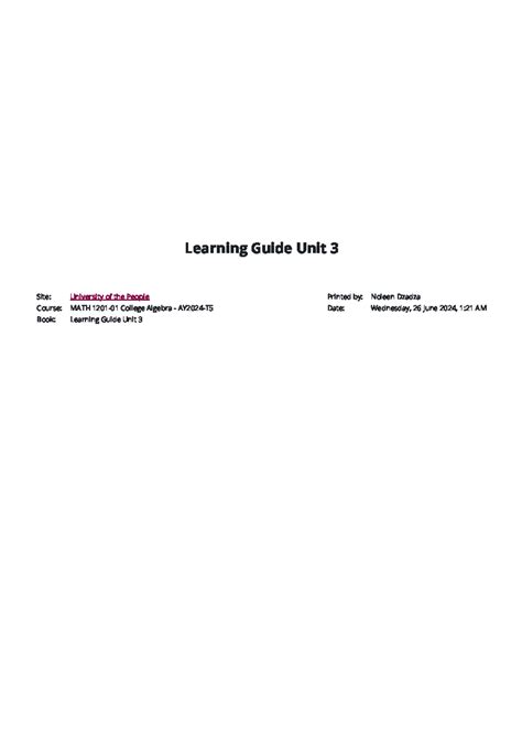 Learning Guide Unit 3 Home Learning Guide Unit 3 Site University Of