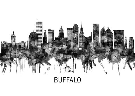 Buffalo New York Skyline BW Mixed Media By NextWay Art Fine Art America