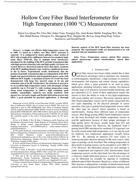 Pdf Hollow Core Fiber Based Interferometer For High Temperature 1000 °c Measurement