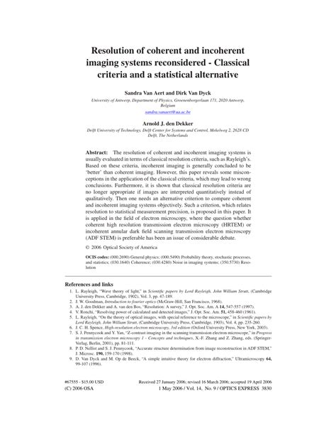 Pdf Resolution Of Coherent And Incoherent Imaging Systems Reconsidered Classical Criteria