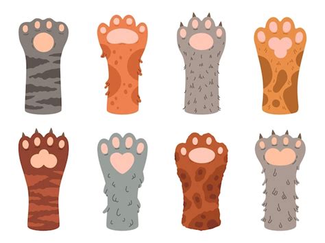 キティの足漫画かわいい猫ふわふわ足ふわふわ家畜足猫足フラット ベクトル イラスト セット白い背景で隔離 プレミアムベクター