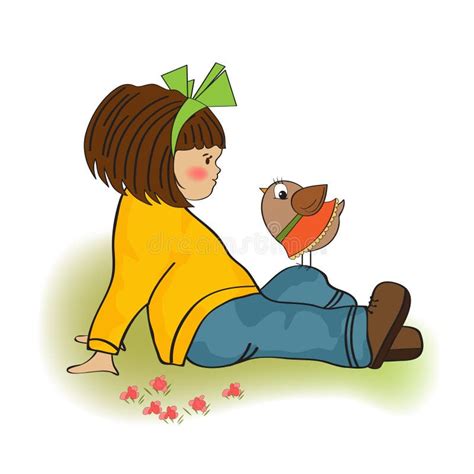 Rapariga Bonito Que Fala Ao Pássaro Ilustração Do Vetor Ilustração De