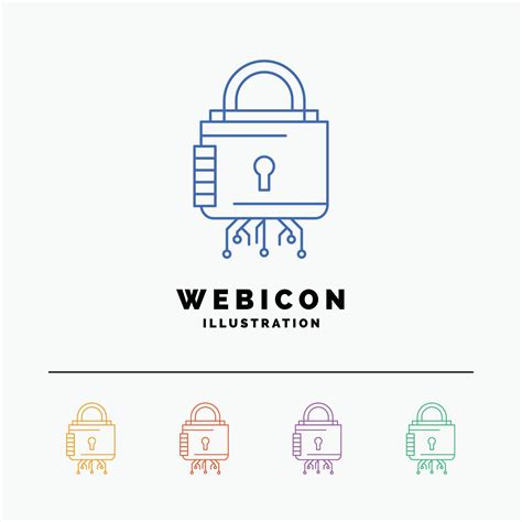 Security Cyber Lock Protection Secure 5 Color Line Web Icon