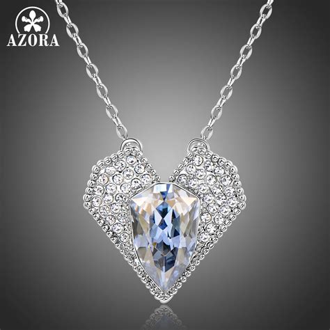 Azora Blue Austrian Crystals Necklace Women Pendant Heart Shaped Clear