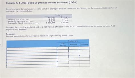 Solved Exercise 6 4 Algo Basic Segmented Income Statement
