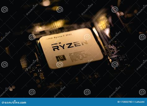 Fujiang China February 17 2020 Close Up Of Amd Ryzen 3000 Series Cpu On Motherboard It Is