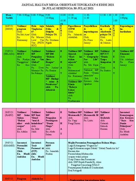 Jadual Orientasi Haluan Mega 2021 Pdf