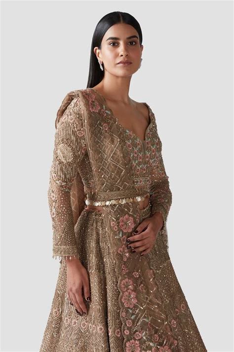 Buy Swati Narula Gold Organza Eila Embroidered Lehenga Set Online Aza
