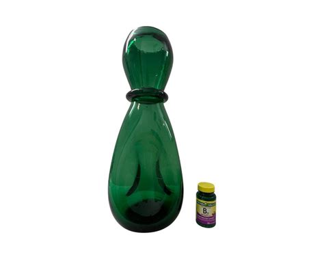 Vintage Mid Century Modern Large Green Glass Vase Blown Art Etsy