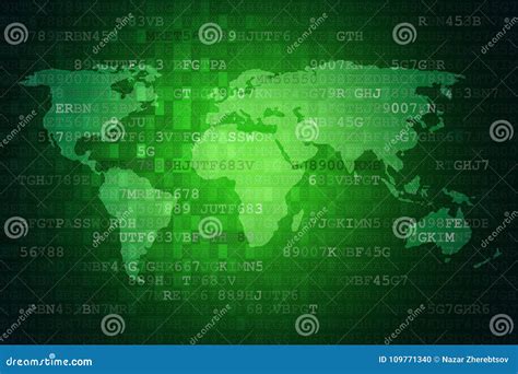 Green Digital Abstract Technology Background With World Map Stock