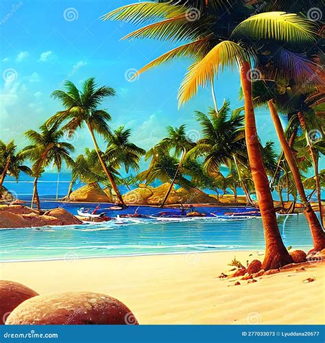 Tropical Beach Under Palm Trees Landscape With Palm Trees Desktop