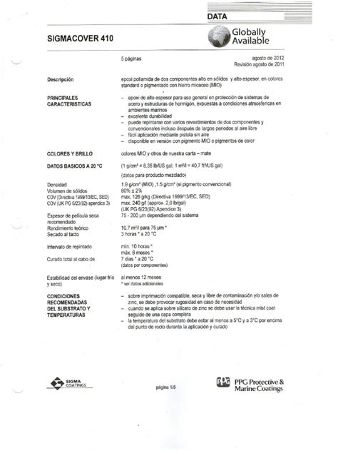 Sigmacover 410 Data Sheet Pdf