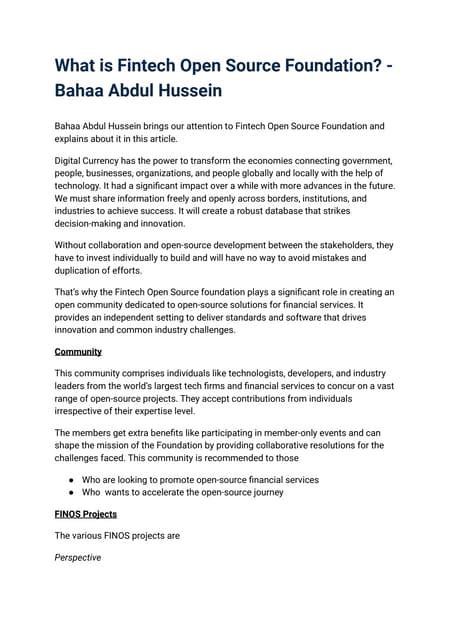 What Is Fintech Open Source Foundation Bahaa Abdul Hussein Pdf