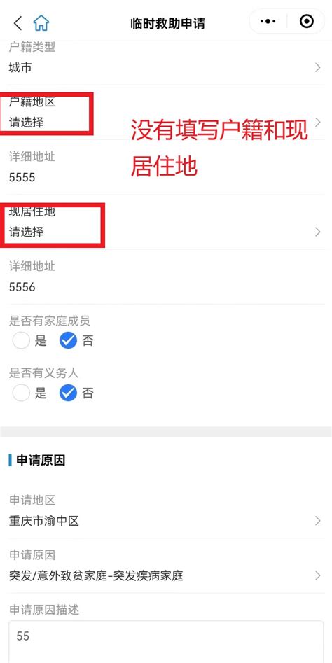 Bug 9555 【申请社会救助】救助申请无法提交也没有提示那里没有填 救助通（渝中试点） 禅道