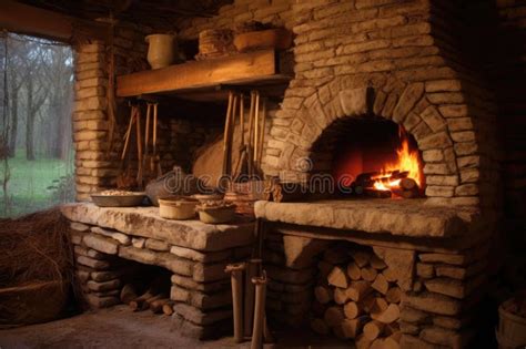 Traditional Brick Pizza Oven With Firewood Stock Illustration