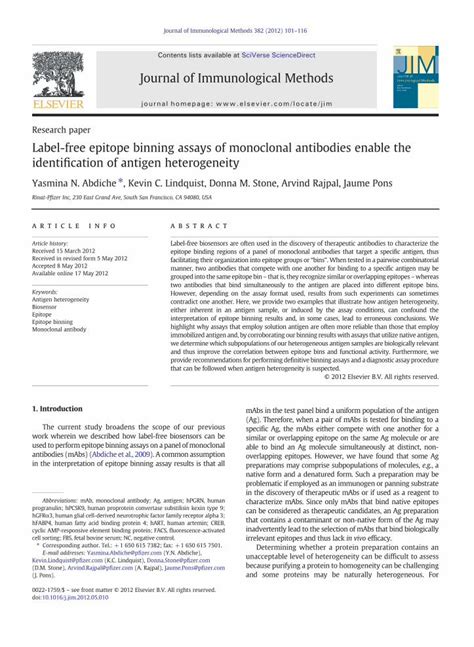 Pdf Label Free Epitope Binning Assays Of Monoclonal Antibodies Enable