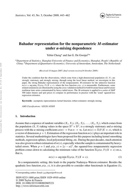 Pdf Bahadur Representation For The Nonparametric M Estimator Under α
